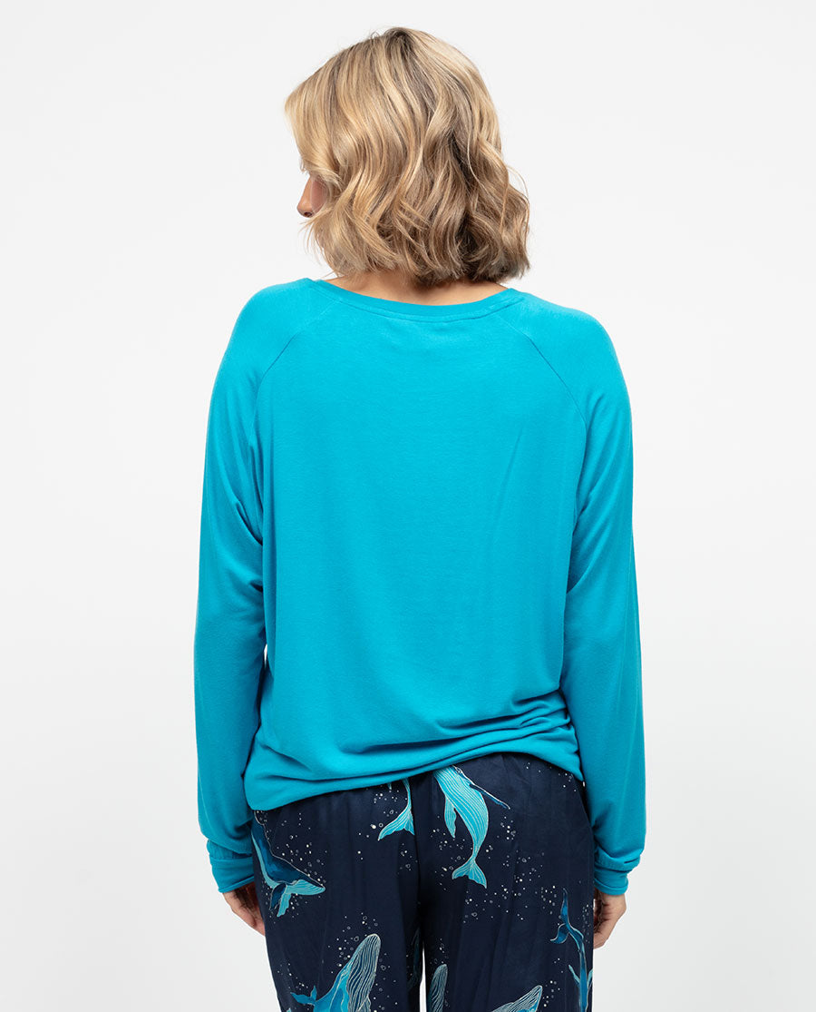 Marina Womens Aqua Blue Slouch Jersey Pyjama Top - Cyberjammies