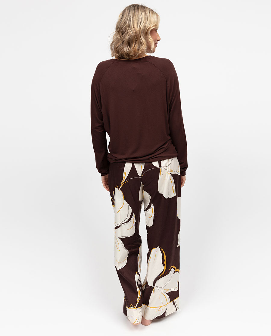 Claudia Womens Slouch Jersey Top and Floral Print Wide Leg Pyjama Set ...