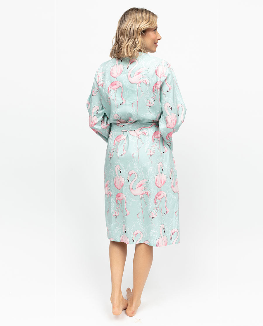 Francesca Womens Flamingo Print Short Dressing Gown - Cyberjammies