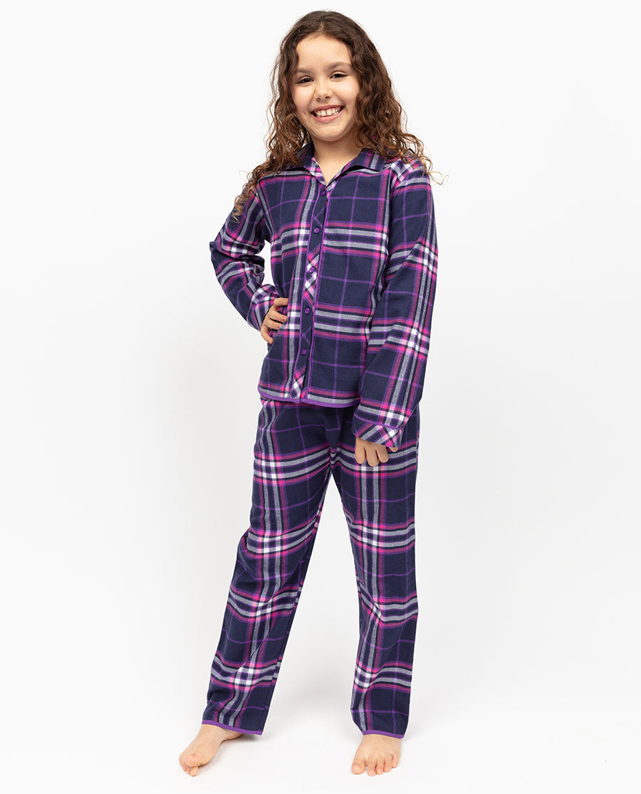 Edie Girls Lightly Brushed Check Pyjama Set - Cyberjammies